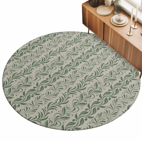 4ft Round Rug Green Floral Area Rugs for Living Room Bedroom Washable ...