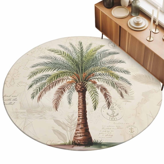 4ft Round Rug Green Palm Tree Area Rugs for Living Room Bedroom ...