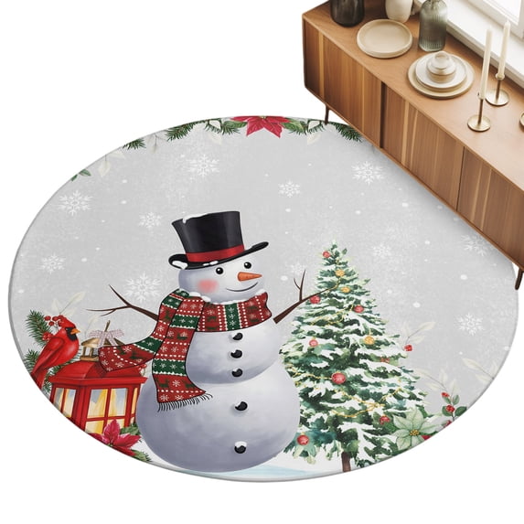 4ft Round Rug Grey Christmas Area Rugs for Living Room Bedroom Washable ...