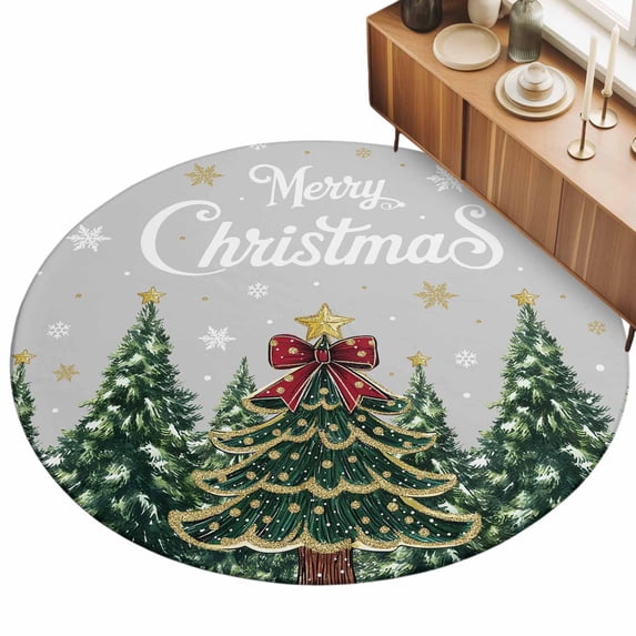 4ft Round Rug Grey Christmas Area Rugs for Living Room Bedroom Washable ...