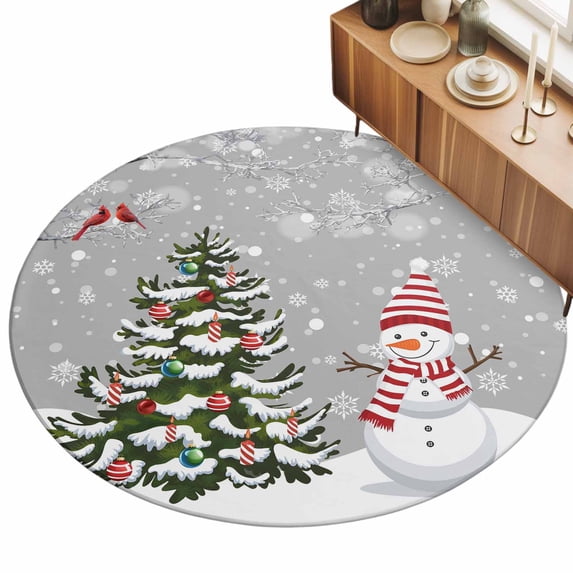 4ft Round Rug Grey Snowman Christmas Area Rugs for Living Room Bedroom ...