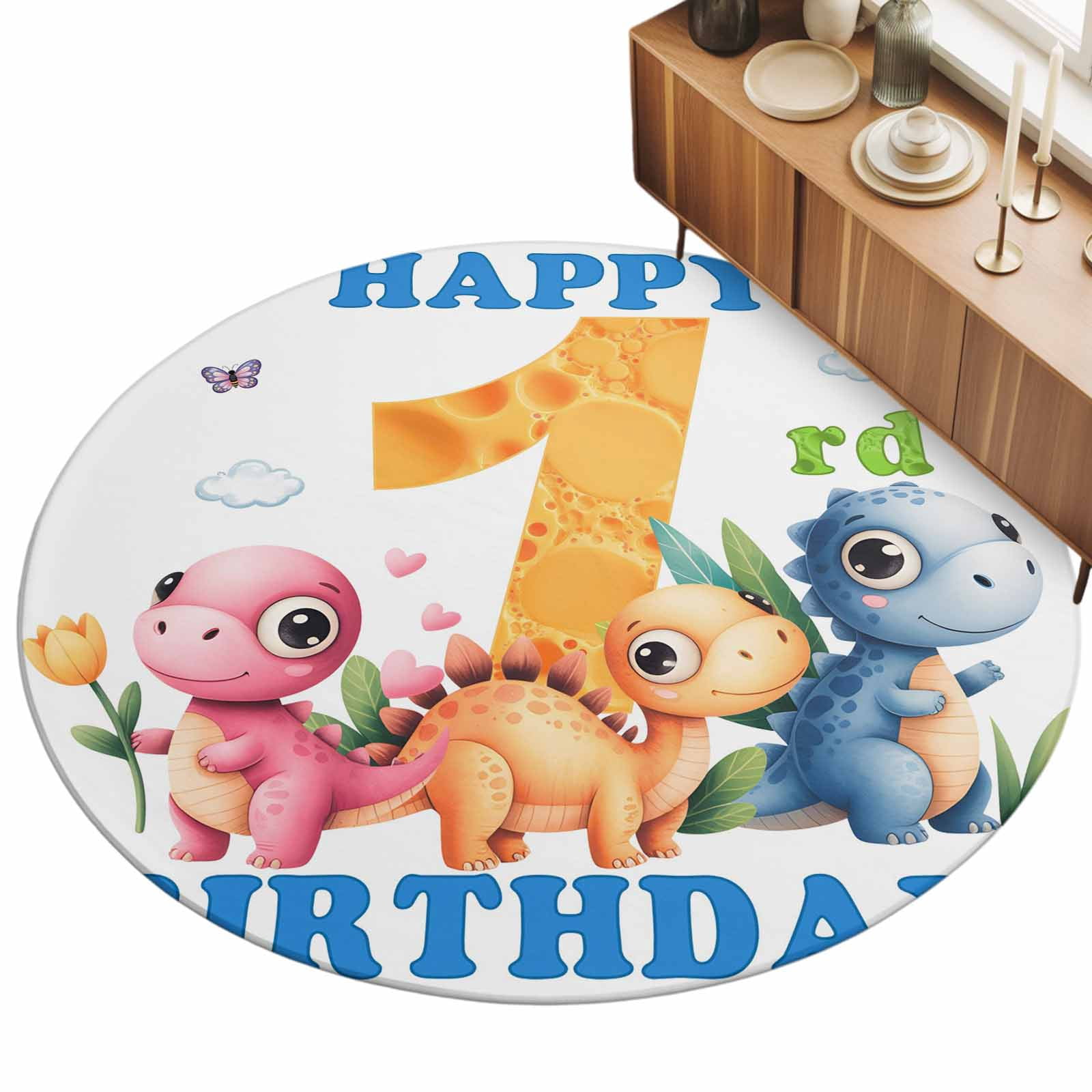 4ft Round Rug Happy 1rd Birthday Area Rugs for Living Room Bedroom ...