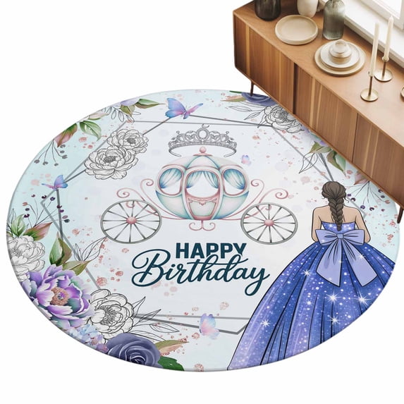 4ft Round Rug Happy Birthday Area Rugs for Living Room Bedroom Washable ...