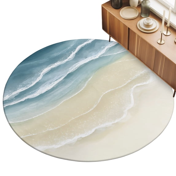 4ft Round Rug Haze Blue Beach Coastal Area Rugs for Living Room Bedroom ...