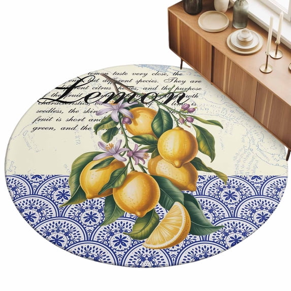 4ft Round Rug Lemon Area Rugs for Living Room Bedroom Washable Non Slip ...
