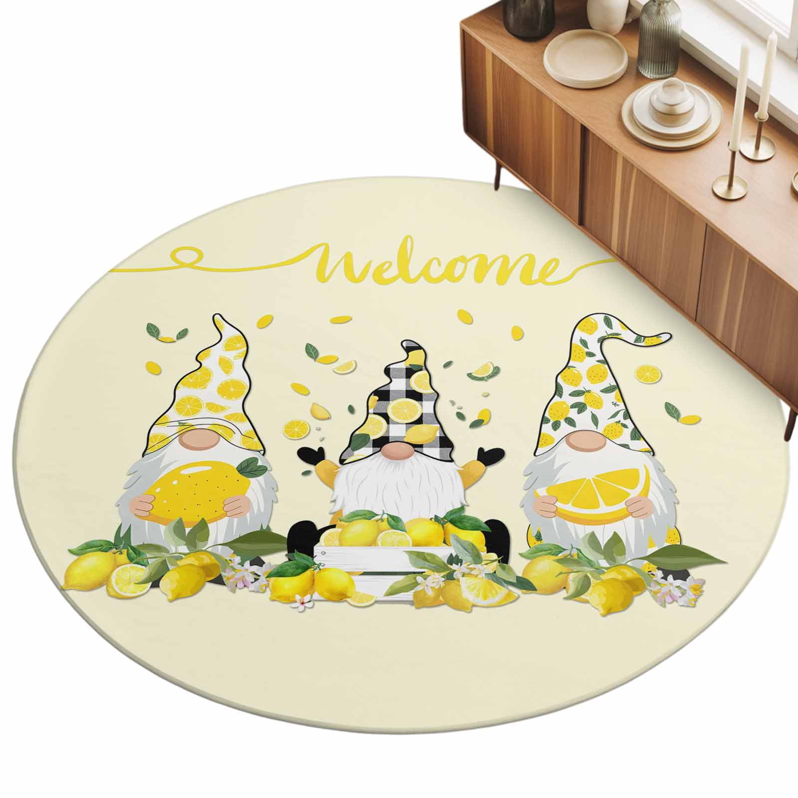 4ft Round Rug Lemon Gnomes Area Rugs for Living Room Bedroom Washable ...