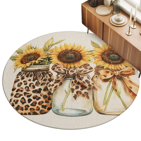 4ft Round Rug Leopard Sunflowers Area Rugs for Living Room Bedroom ...