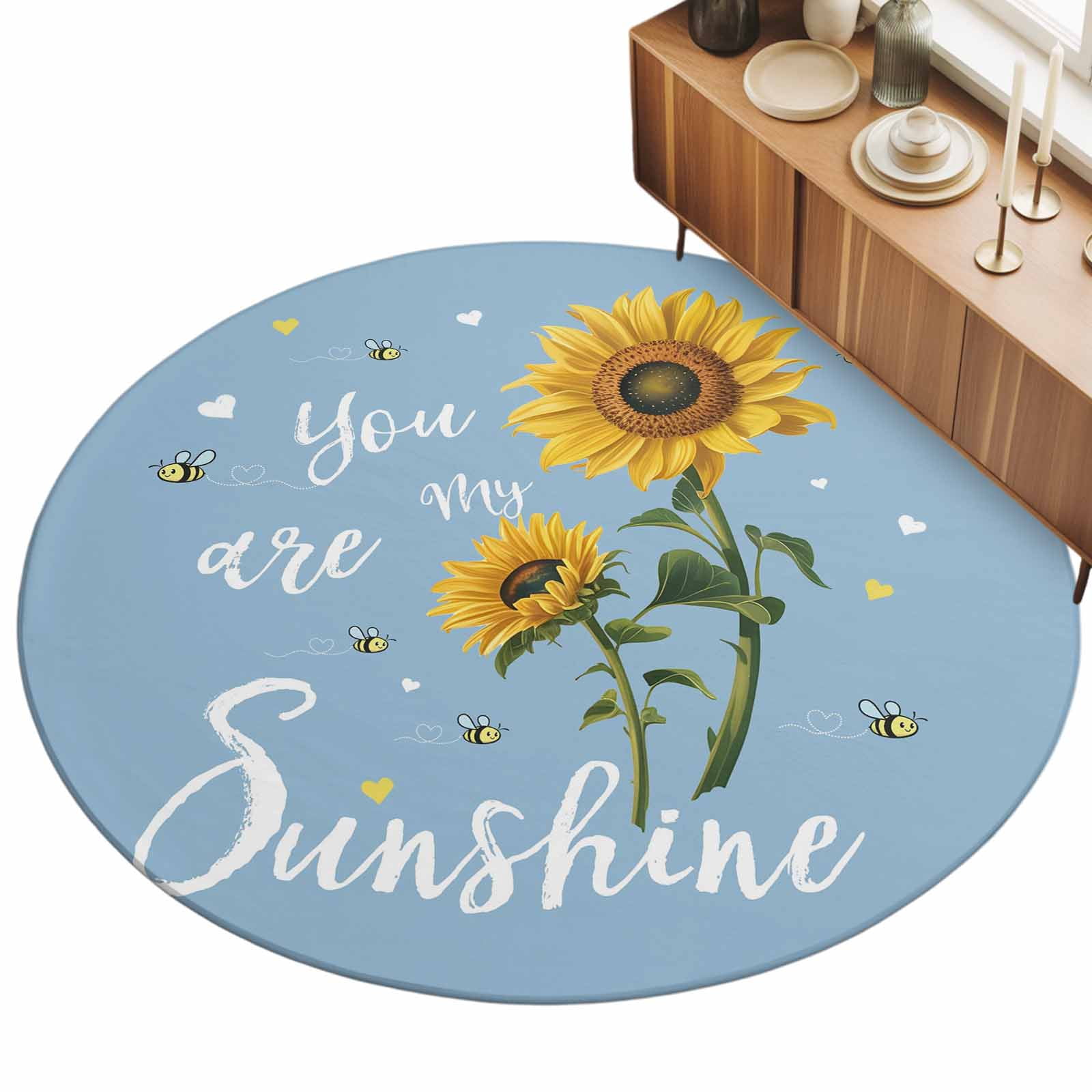 4ft Round Rug Light Blue Sunshine Sunflower Area Rugs for Living Room ...