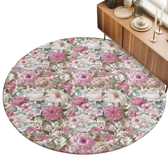 4ft Round Rug Light Pink Spring Floral Area Rugs for Living Room ...