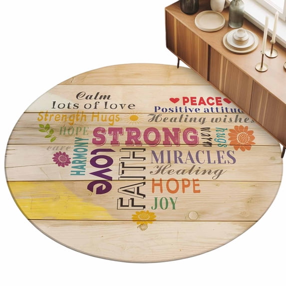 4ft Round Rug Love Peace Text Area Rugs for Living Room Bedroom ...