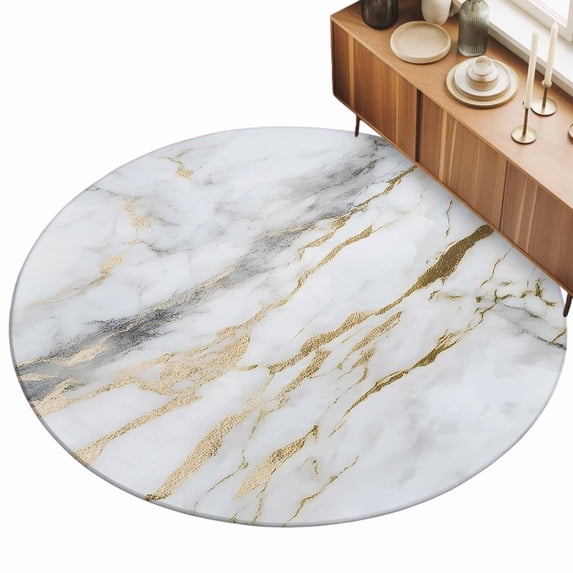 4ft Round Rug Marble White Gold Area Rugs for Living Room Bedroom ...