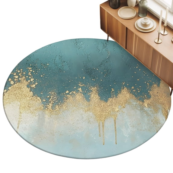4ft Round Rug Modern Teal Turquoise Area Rugs for Living Room Bedroom ...