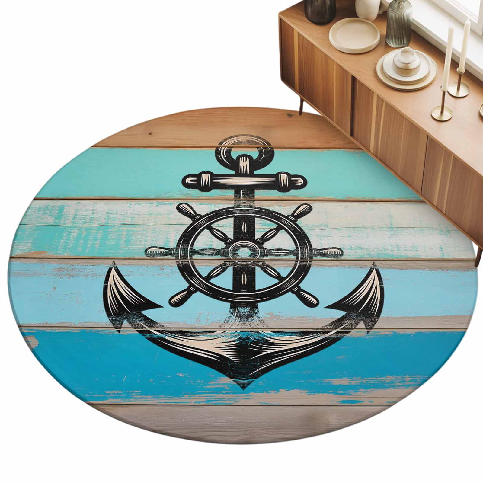 4ft Round Rug Nautical Anchor Area Rugs for Living Room Bedroom ...