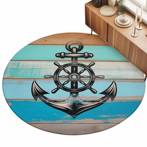 4ft Round Rug Nautical Anchor Area Rugs for Living Room Bedroom ...