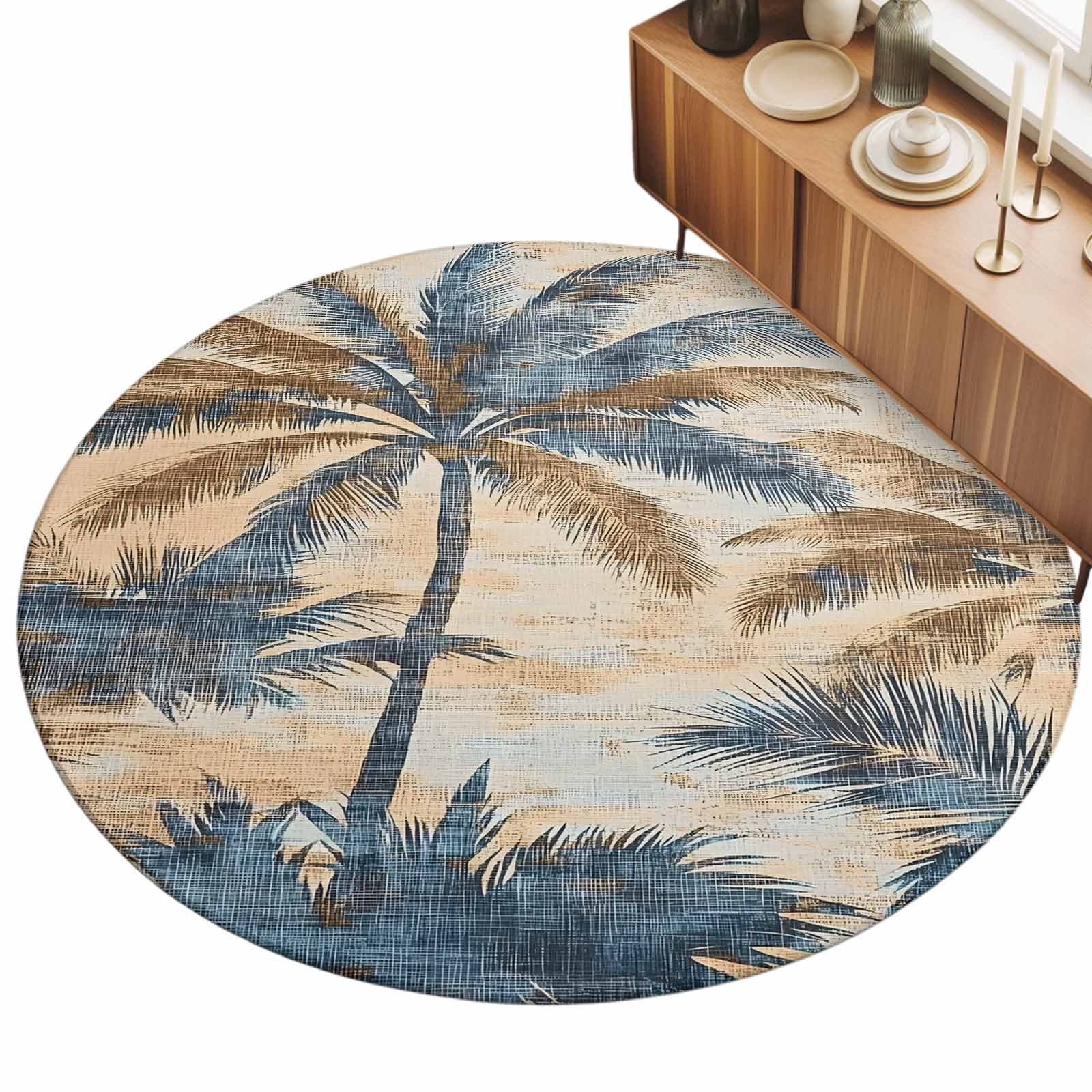 4ft Round Rug Navy Blue Brown Area Rugs for Living Room Bedroom ...