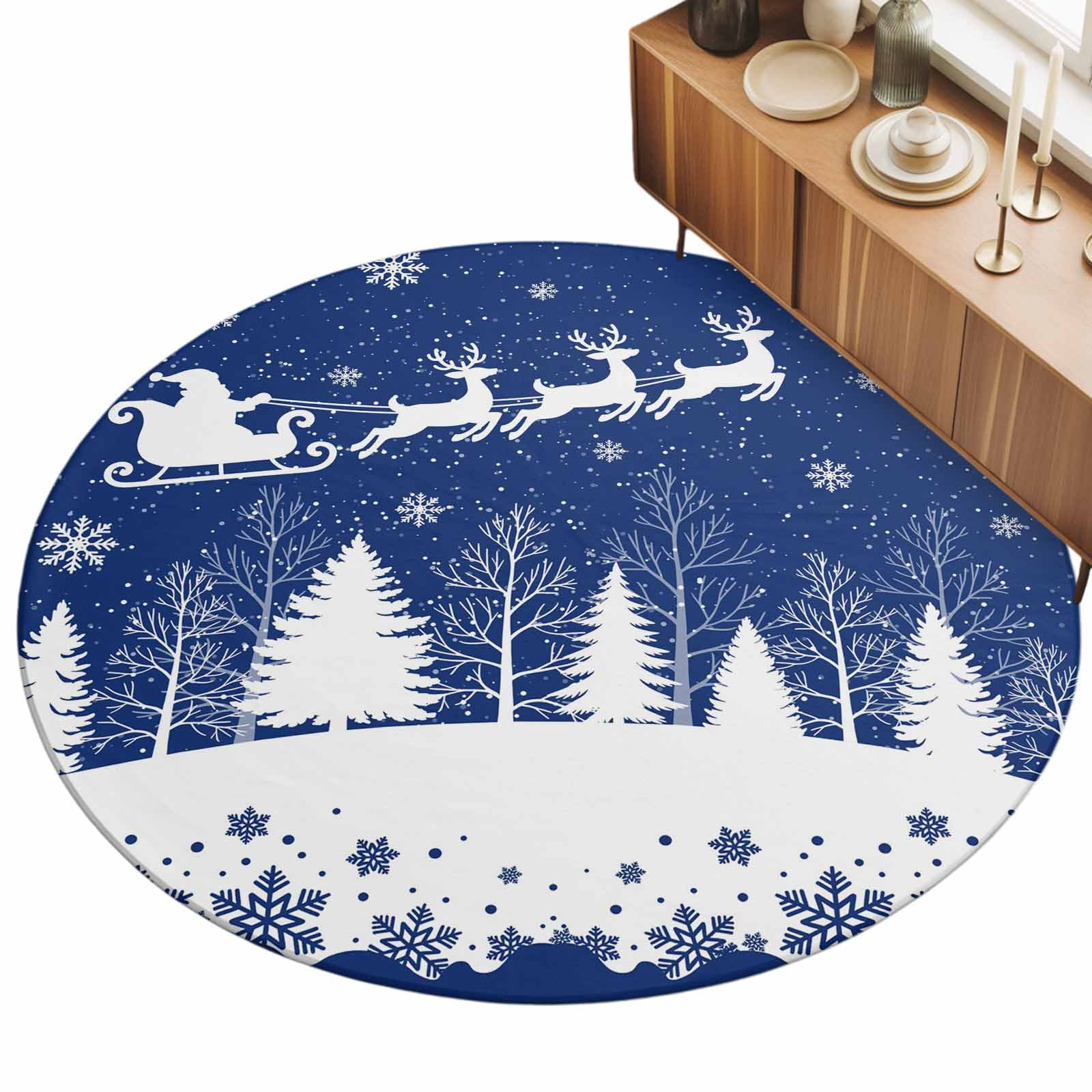 4ft Round Rug Navy Blue Christmas Area Rugs for Living Room Bedroom ...