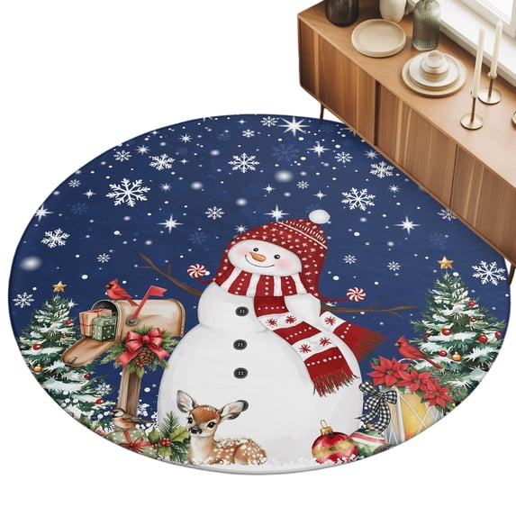 4ft Round Rug Navy Blue Christmas Area Rugs for Living Room Bedroom ...