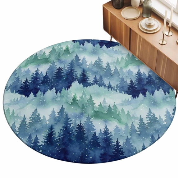 4ft Round Rug Navy Blue Forest Area Rugs for Living Room Bedroom ...