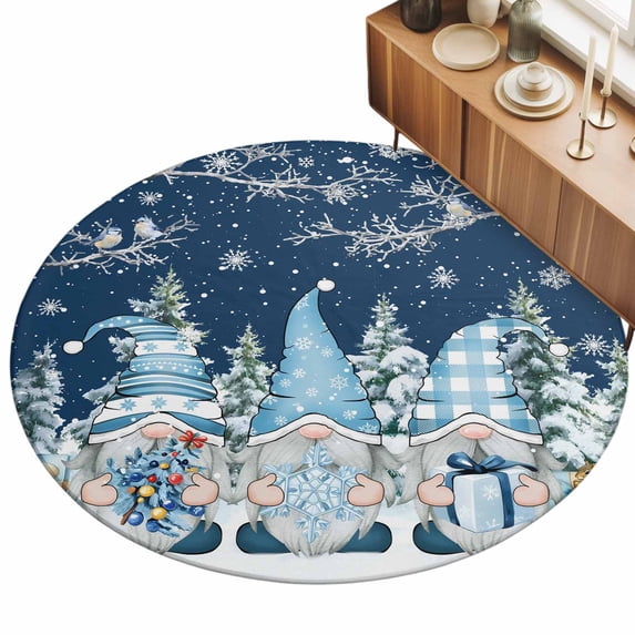 4ft Round Rug Navy Blue Gnomes Christmas Area Rugs for Living Room ...