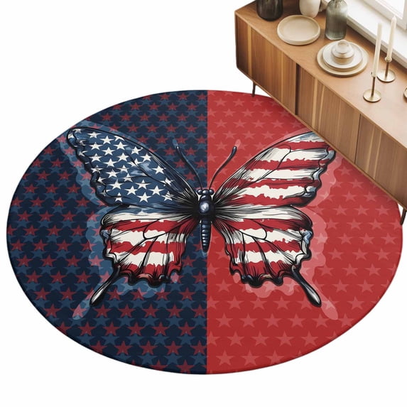 4ft Round Rug Navy Blue Red Butterfly Area Rugs for Living Room Bedroom ...