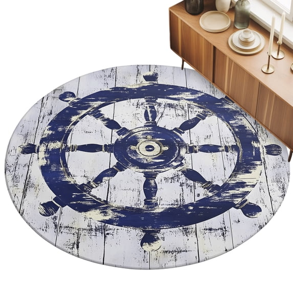 4ft Round Rug Navy Blue Rudder Coastal Area Rugs for Living Room ...