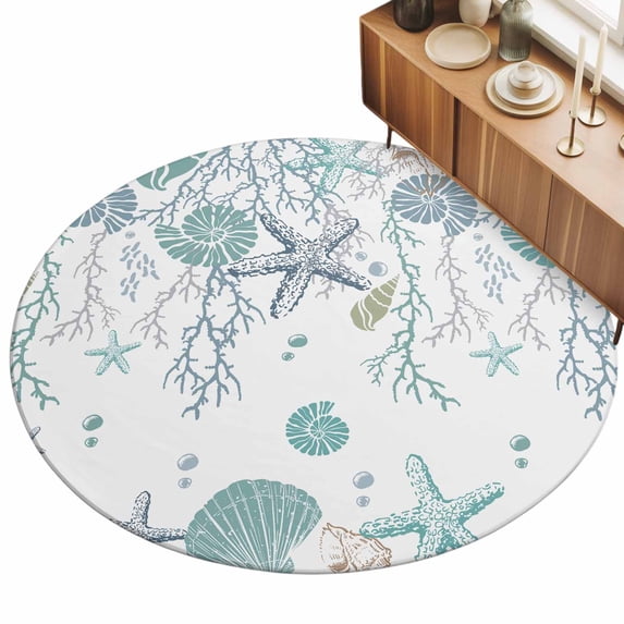 4ft Round Rug Ocean Coastal Area Rugs for Living Room Bedroom Washable ...