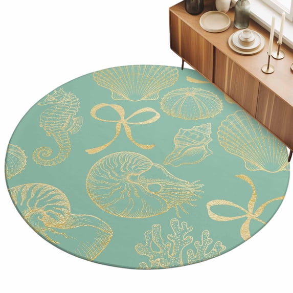 4ft Round Rug Ocean Conch Shell Area Rugs for Living Room Bedroom ...