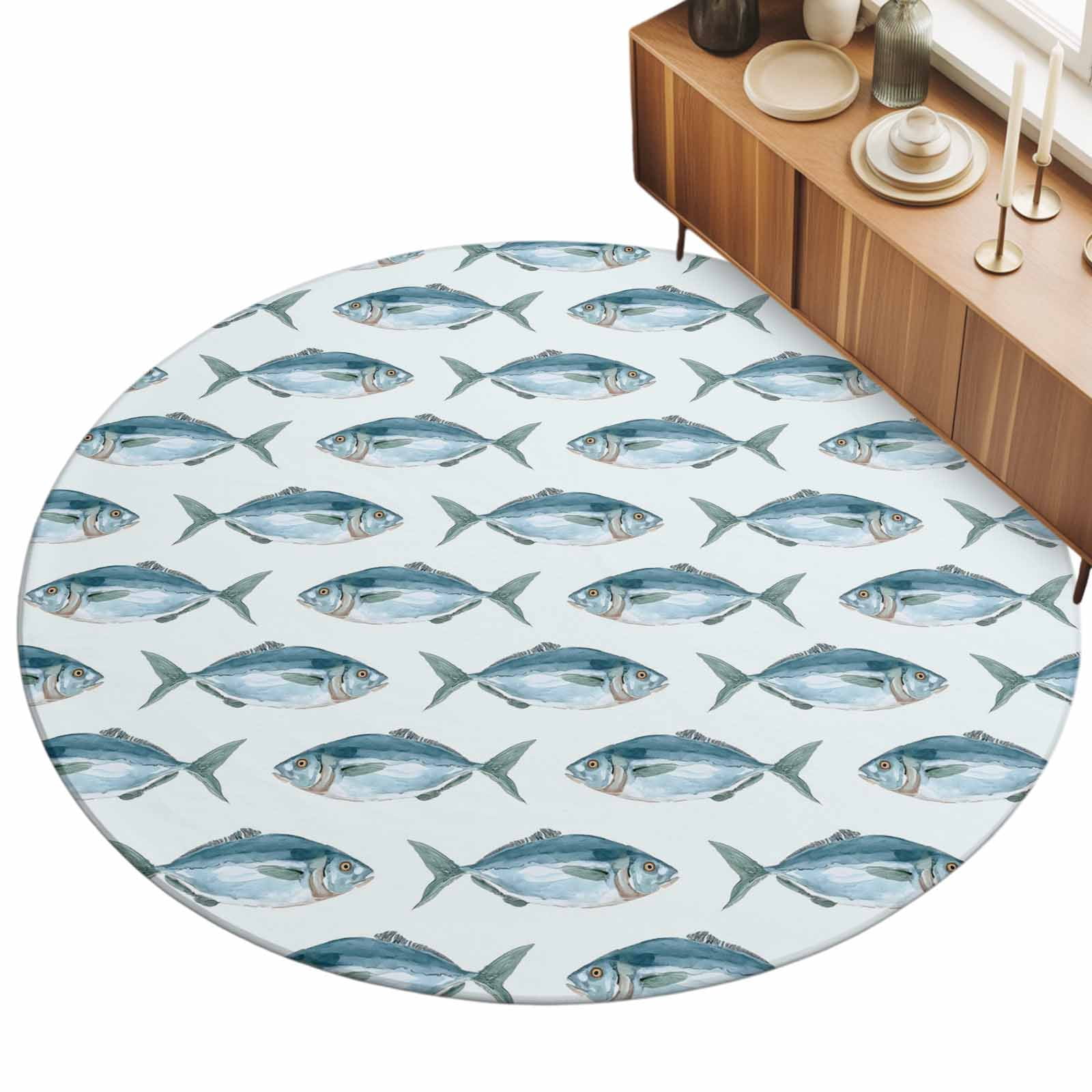 4ft Round Rug Ocean Fishes Area Rugs for Living Room Bedroom Washable ...