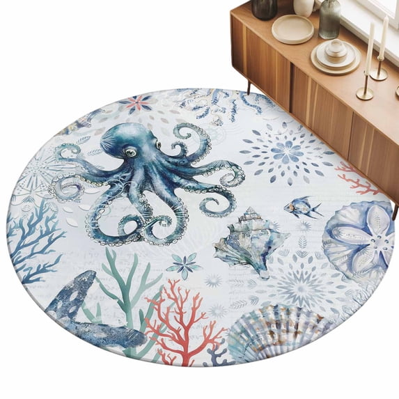 4ft Round Rug Ocean Octopus Area Rugs for Living Room Bedroom Washable ...