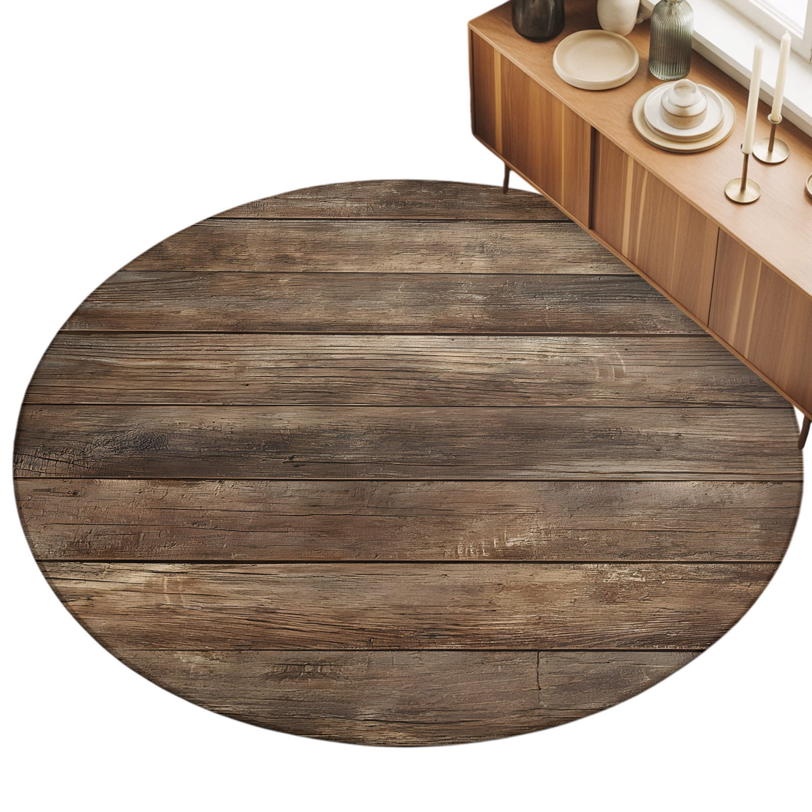 4ft Round Rug Old Wooden Board Area Rugs for Living Room Bedroom ...