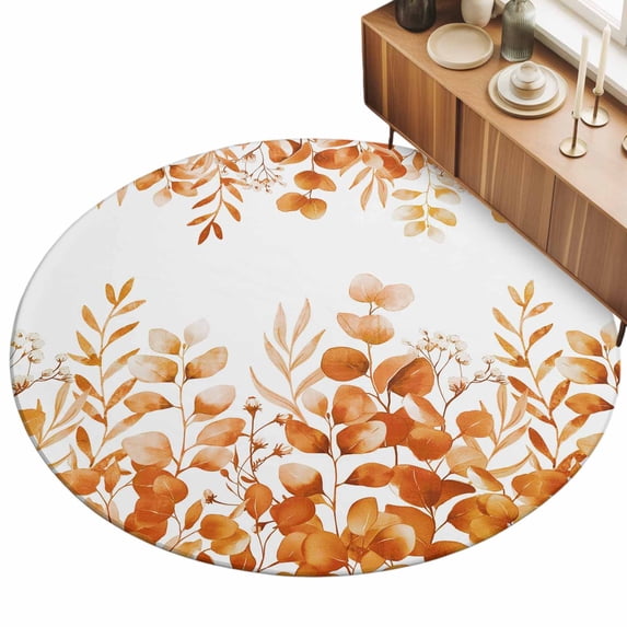 4ft Round Rug Orange Eucalyptus Leaves Area Rugs for Living Room ...
