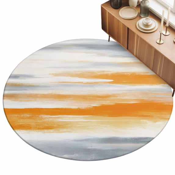 4ft Round Rug Orange Gray White Area Rugs for Living Room Bedroom ...