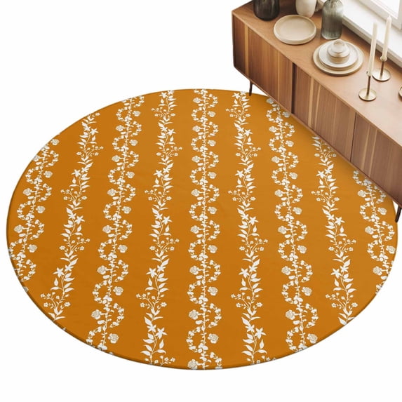 4ft Round Rug Orange Spring Leaves Area Rugs for Living Room Bedroom ...