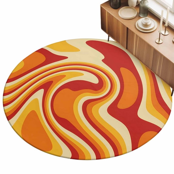 4ft Round Rug Orange Yellow Area Rugs for Living Room Bedroom Washable ...