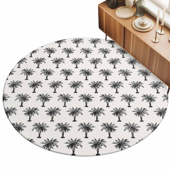 4ft Round Rug Palm Tree Area Rugs for Living Room Bedroom Washable Non ...