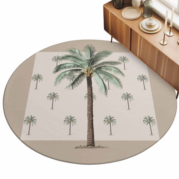 4ft Round Rug Palm Trees Area Rugs for Living Room Bedroom Washable Non ...