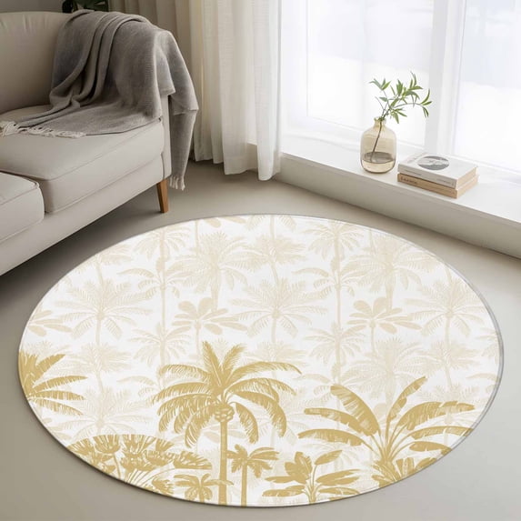 4ft Round Rug, Palm Trees Non-Skid Rubber Backing Large Area Rugs ...