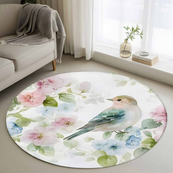 4ft Round Rug, Peach Blossom Non-Skid Rubber Backing Large Area Rugs ...