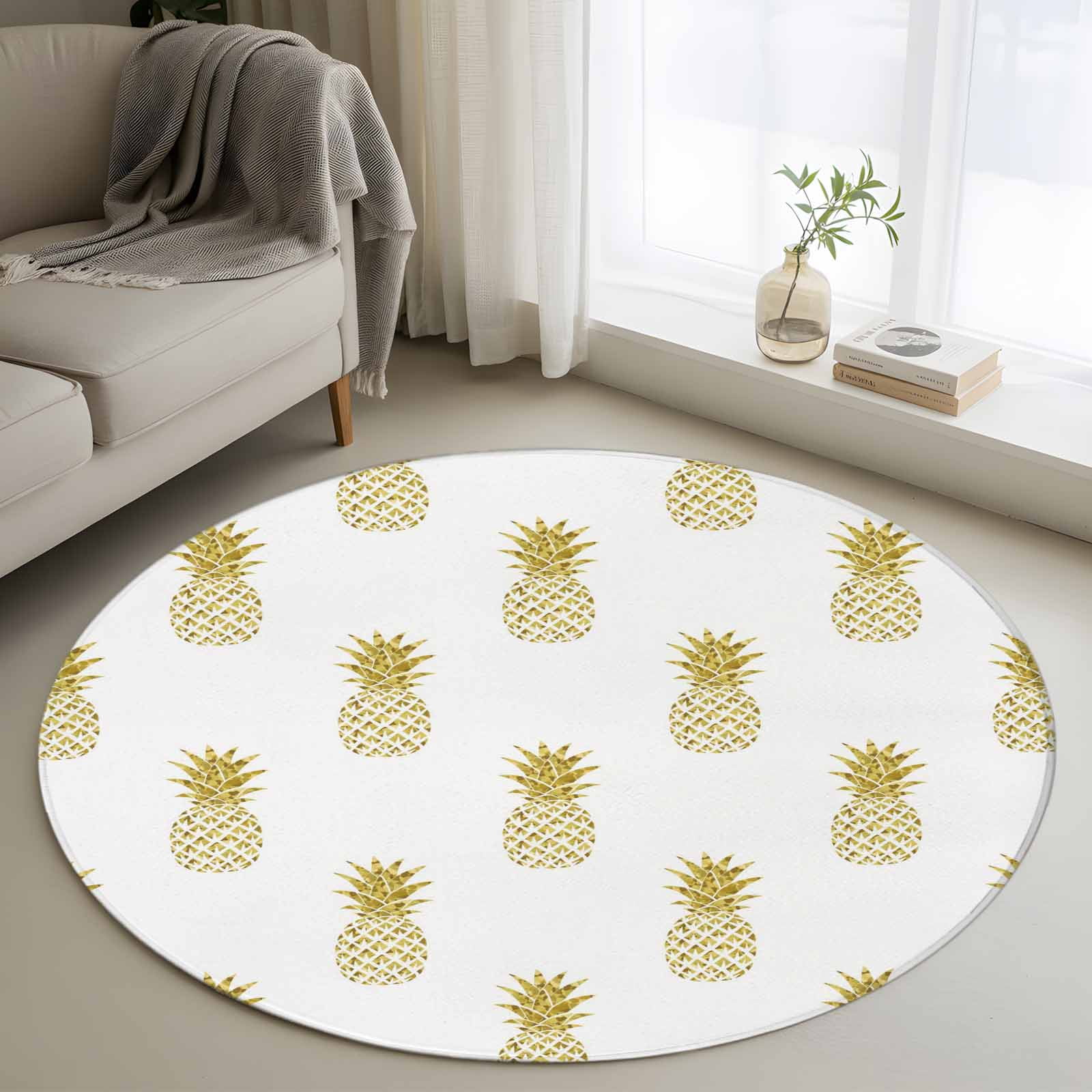 4ft Round Rug, Pineapple Non-Skid Rubber Backing Large Area Rugs ...
