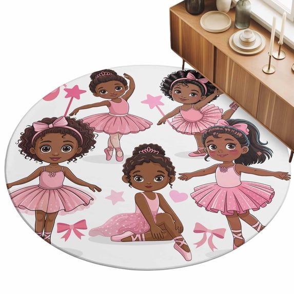 4ft Round Rug Pink Ballet Dancer Area Rugs for Living Room Bedroom ...