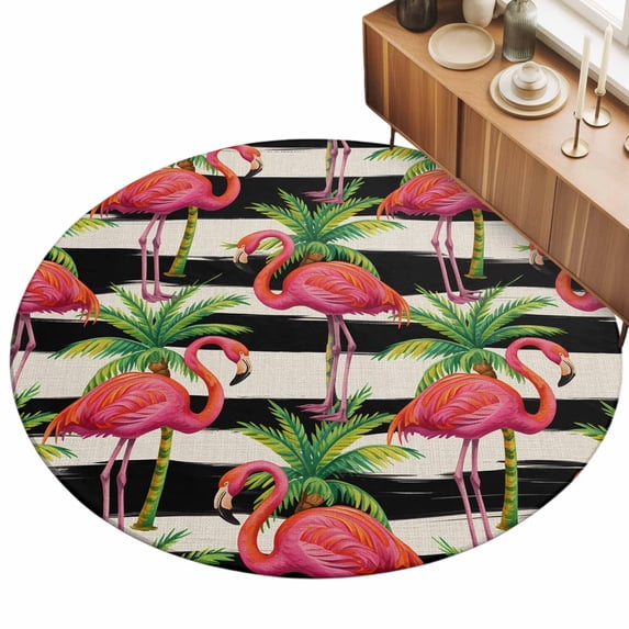 4ft Round Rug Pink Flamingo Area Rugs for Living Room Bedroom Washable ...