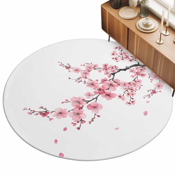 4ft Round Rug Pink Flower Area Rugs for Living Room Bedroom Washable ...