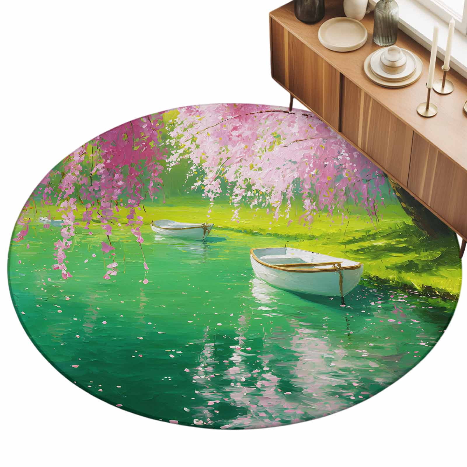 4ft Round Rug Pink Flower Tree Area Rugs for Living Room Bedroom ...