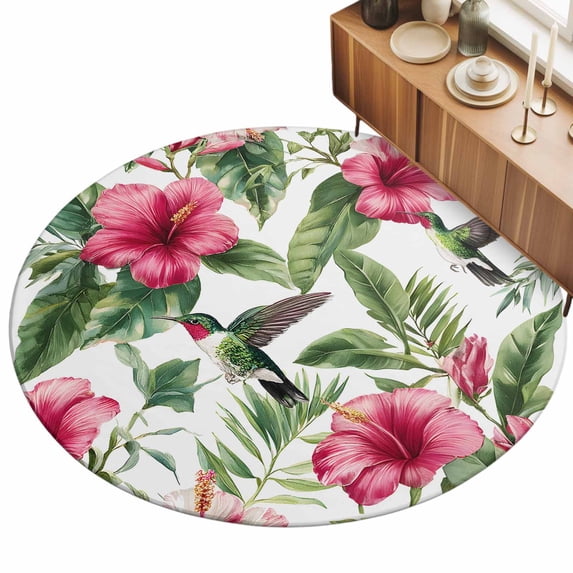 4ft Round Rug Pink Flowers Area Rugs for Living Room Bedroom Washable ...