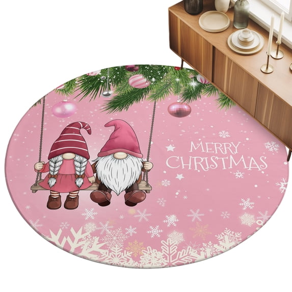 4ft Round Rug Pink Gnomes Christmas Area Rugs for Living Room Bedroom ...