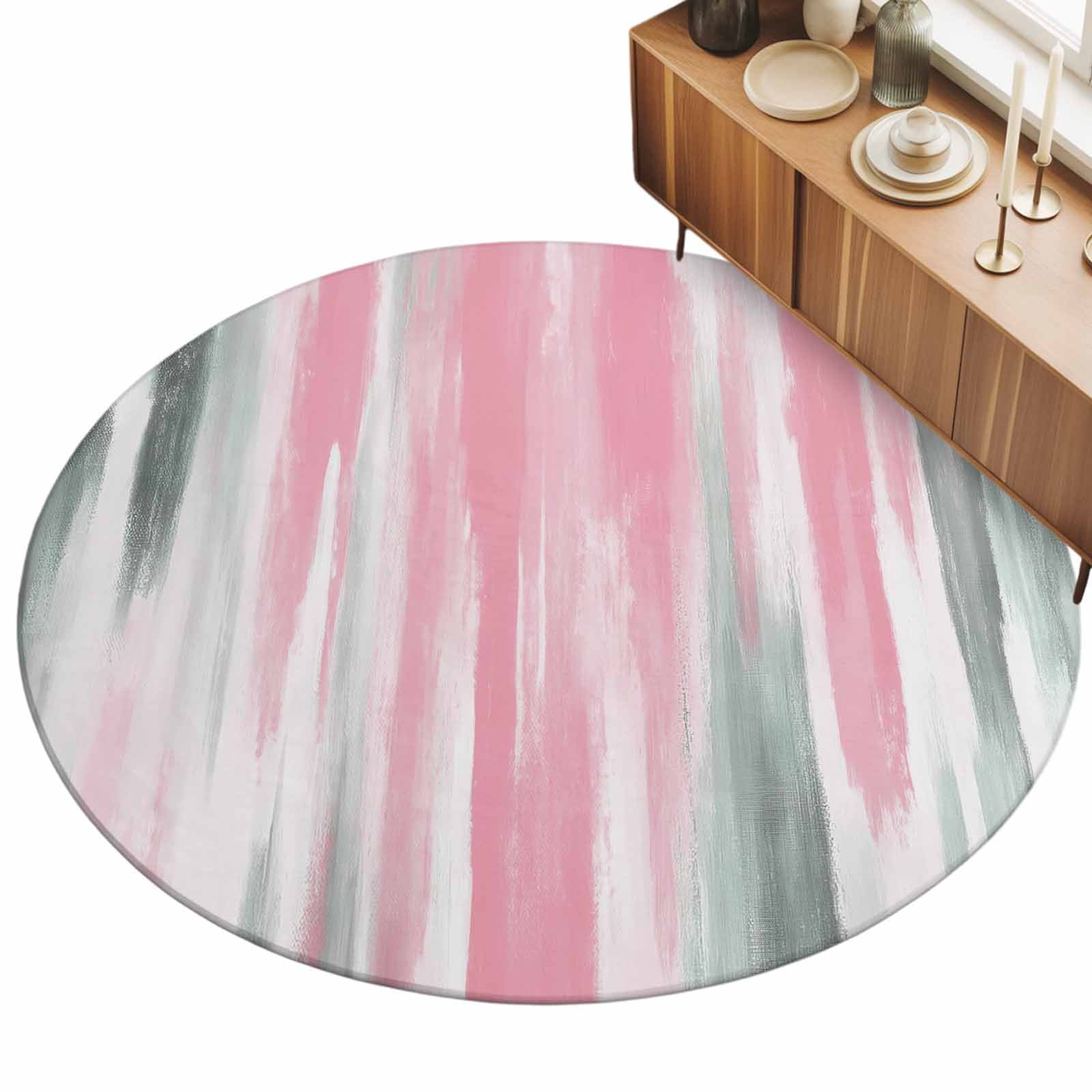 4ft Round Rug Pink Gray Area Rugs for Living Room Bedroom Washable Non ...