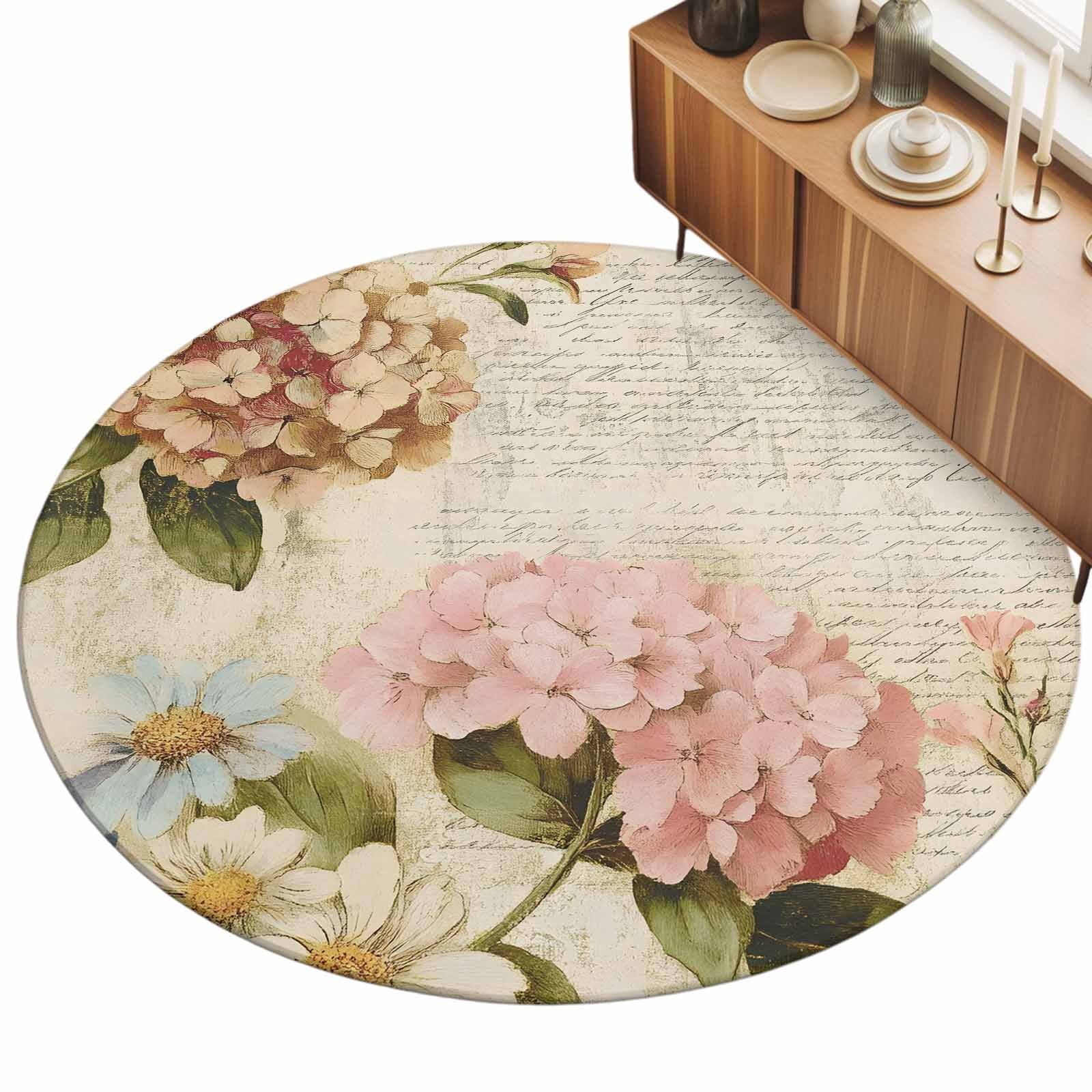 4ft Round Rug Pink Orange Hydrangea Area Rugs for Living Room Bedroom ...