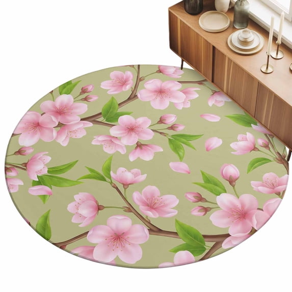 4ft Round Rug Pink Peach Flowers Area Rugs for Living Room Bedroom ...
