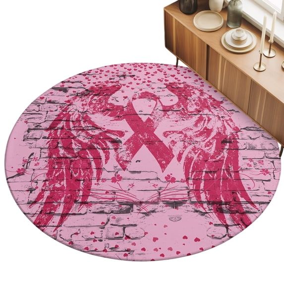 4ft Round Rug Pink Ribbon Area Rugs for Living Room Bedroom Washable ...