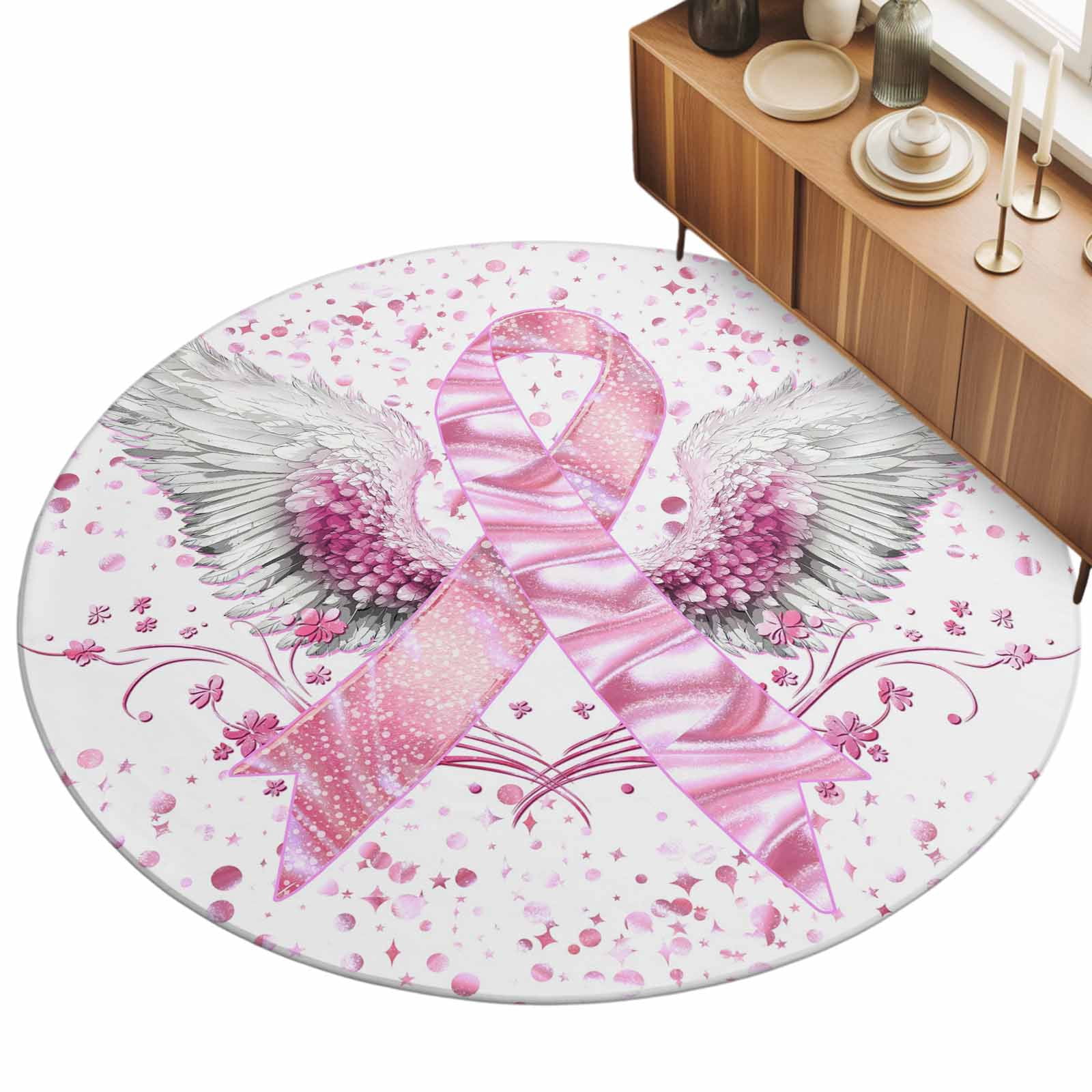 4ft Round Rug Pink Ribbon Wings Area Rugs for Living Room Bedroom ...